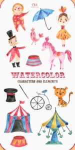 Circus Watercolor Clipart Set – MasterBundles
