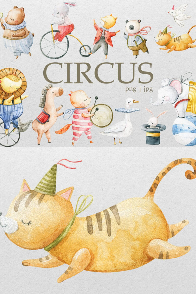 Watercolor Circus Clipart, Animals – MasterBundles