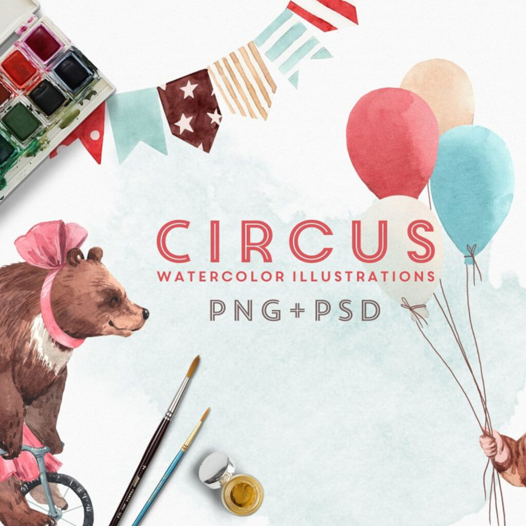 Watercolor Circus Set (PNG+PSD) – MasterBundles