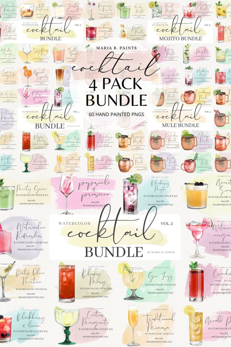 Watercolor Cocktail Drinks Bundle – MasterBundles