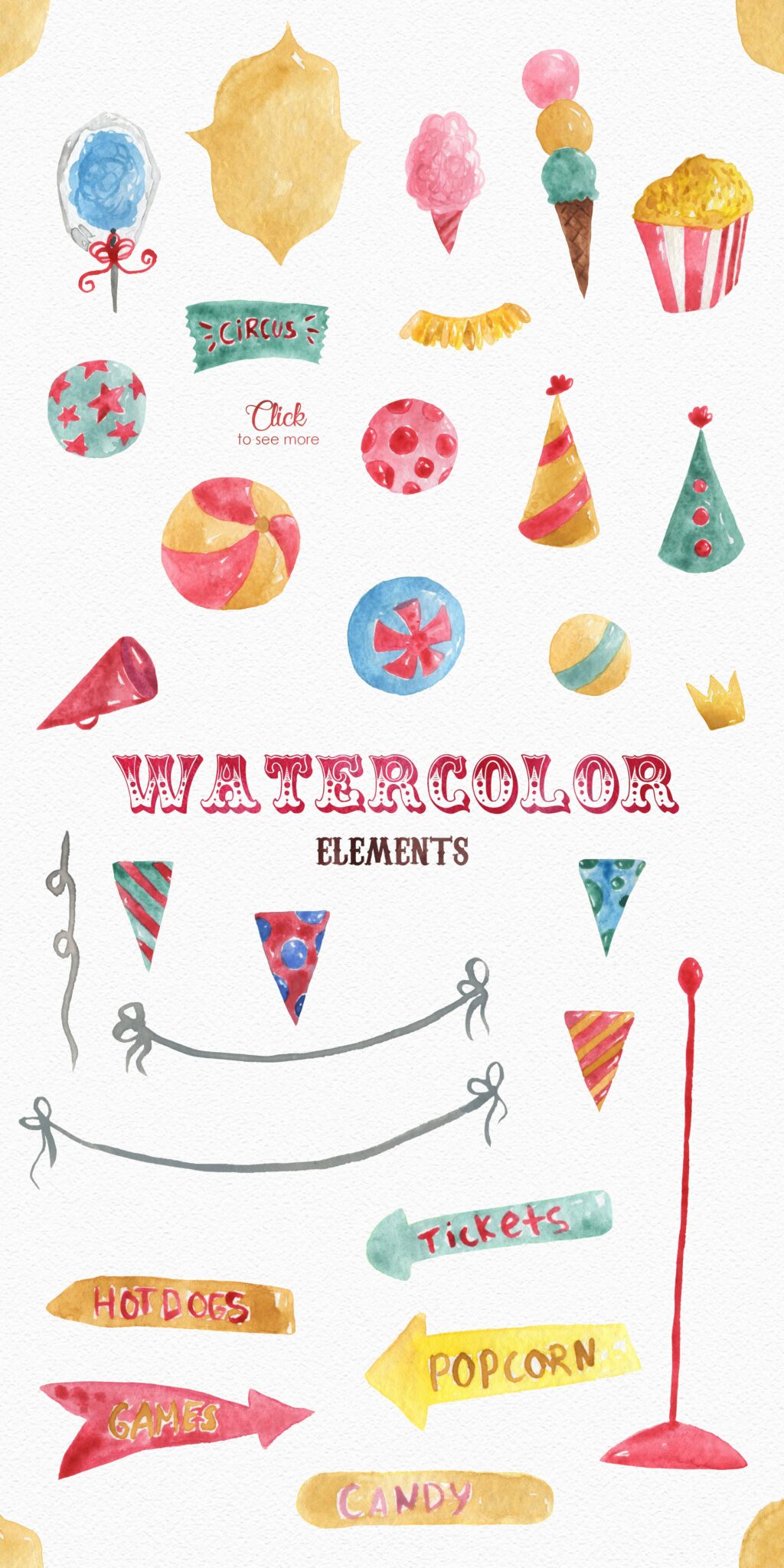 Circus Watercolor Clipart Set – MasterBundles