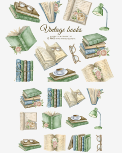 Watercolor Vintage Books Clipart – MasterBundles