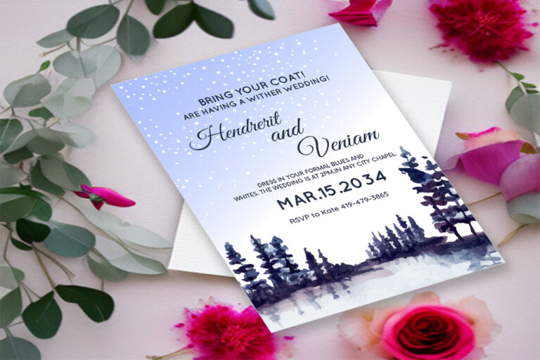 Landscape Tree with Winter Wedding Card - MasterBundles