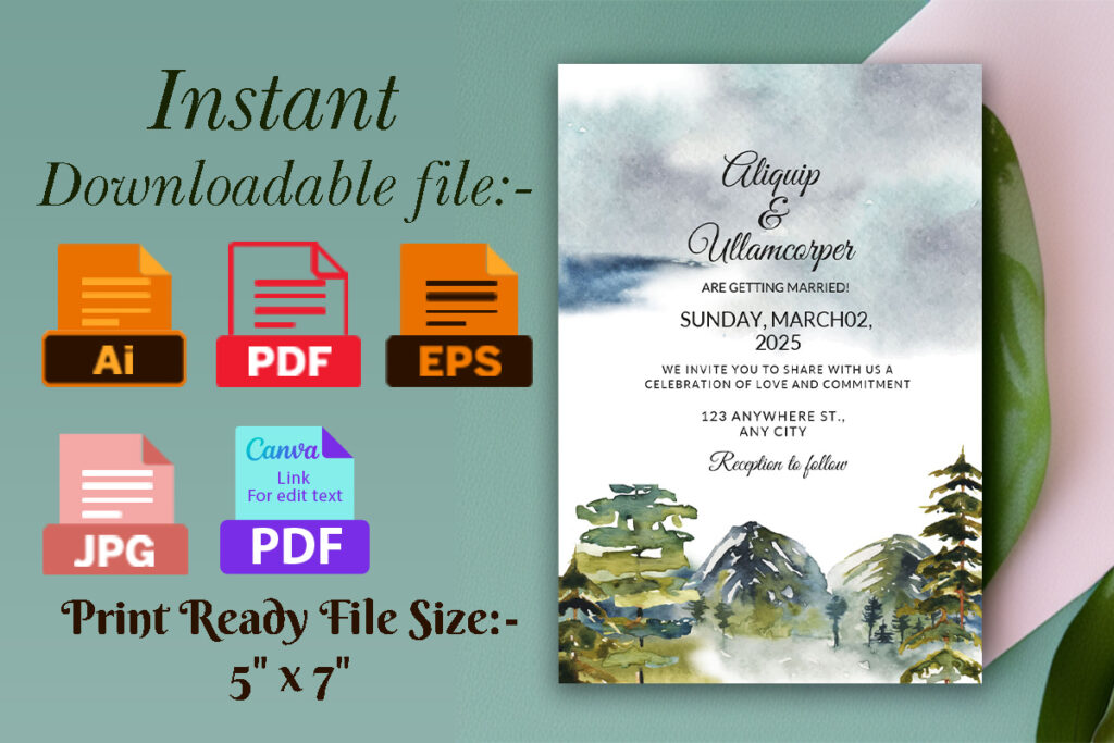 Green Forest Winter Wedding Card Design - MasterBundles