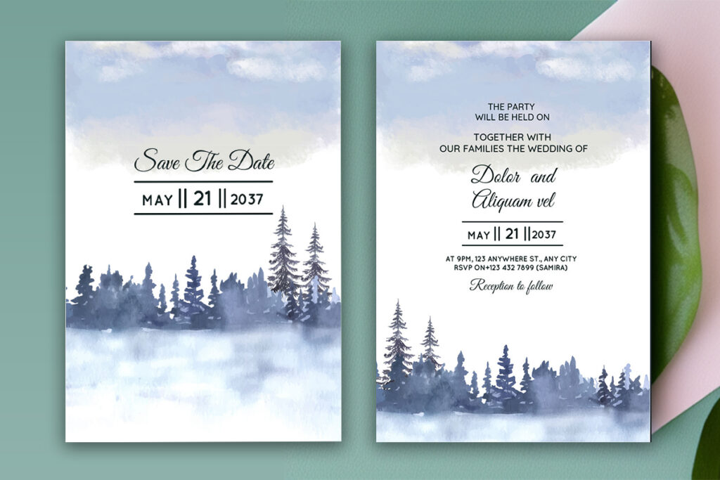 Mountain Winter Wedding Invitation Card - MasterBundles