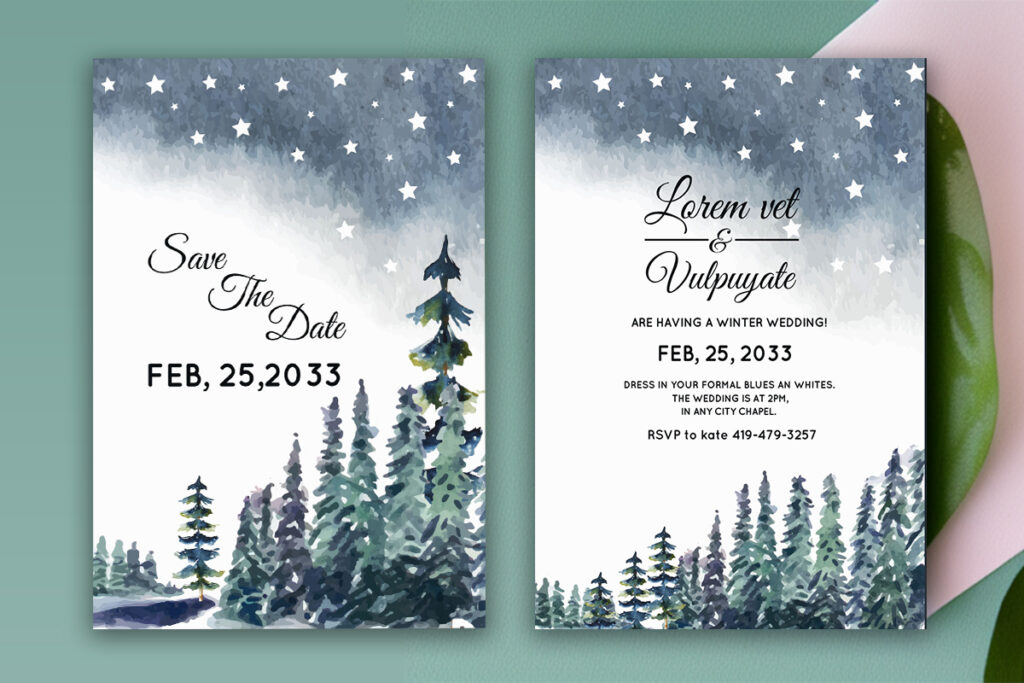 Wonderland Winter Wedding Card Template - MasterBundles