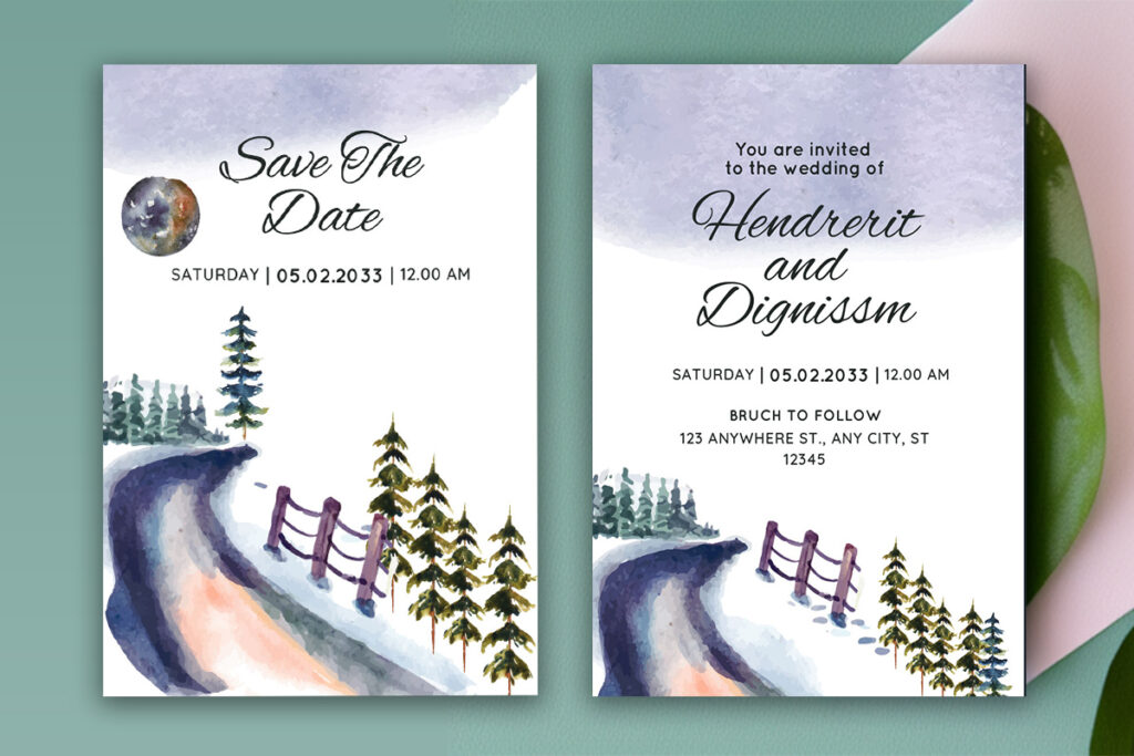 Unique Winter Wedding Invitation Card | MasterBundles