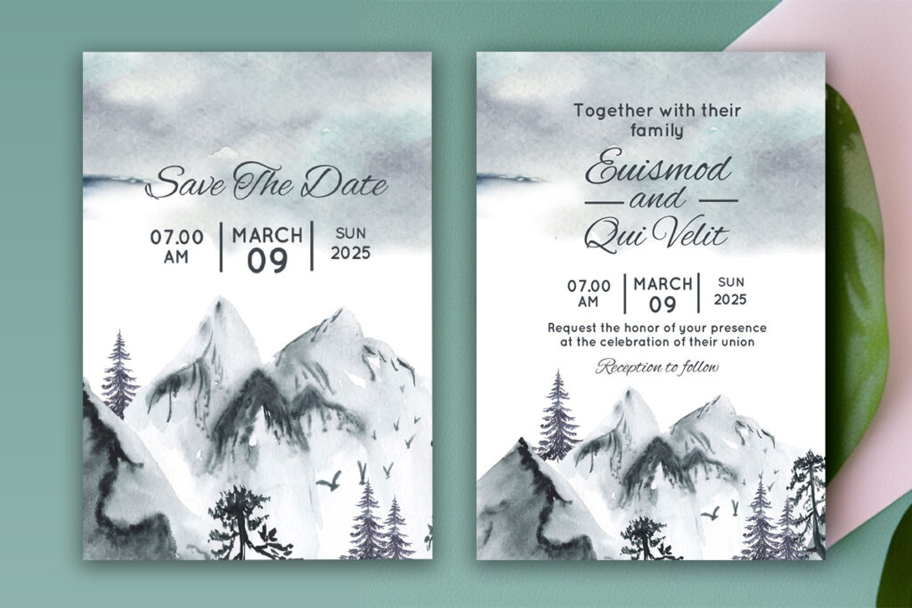 Winter Green Landscape Wedding Card - MasterBundles