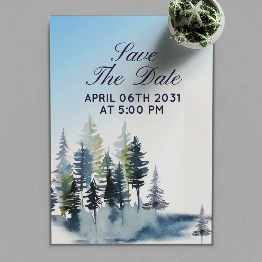 Pine Tree Forest and Winter Wedding Card - MasterBundles