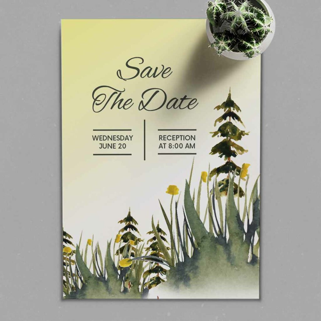 Snow Winter Pine Trees Wedding Card - MasterBundles