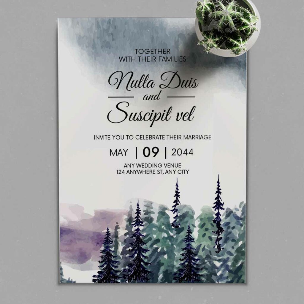 Winter Wedding Card With Pine Trees - MasterBundles