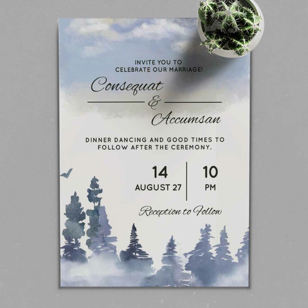 Landscape paintings winter wedding card - MasterBundles