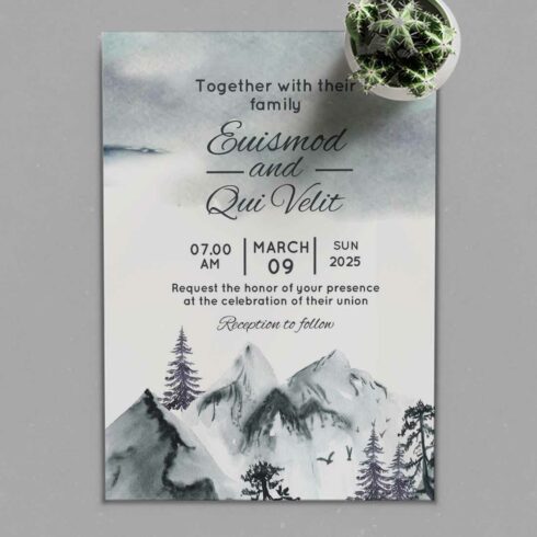 Winter Green Landscape Wedding Card - MasterBundles