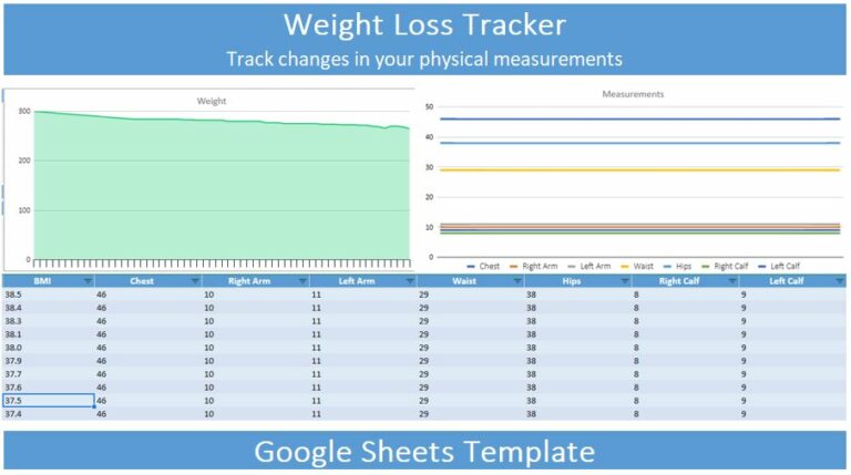 Editable Weight Loss Tracker Template for Google Sheets - MasterBundles