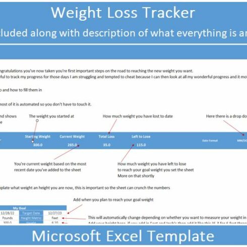 Editable Weight Loss Tracker Template for Microsoft Excel - MasterBundles