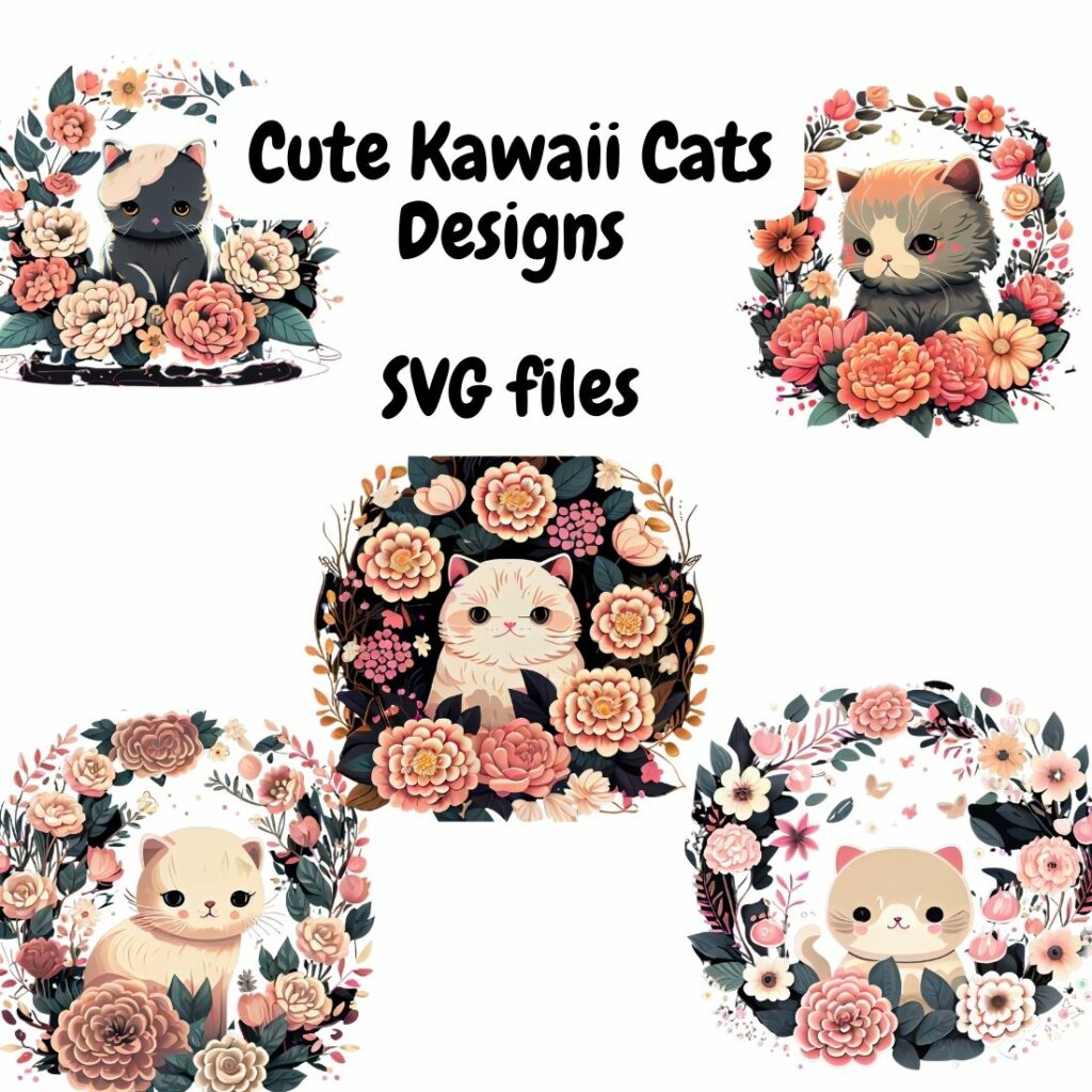 Cute Kawaii Cats SVG Design - 4 SVG Files | MasterBundles