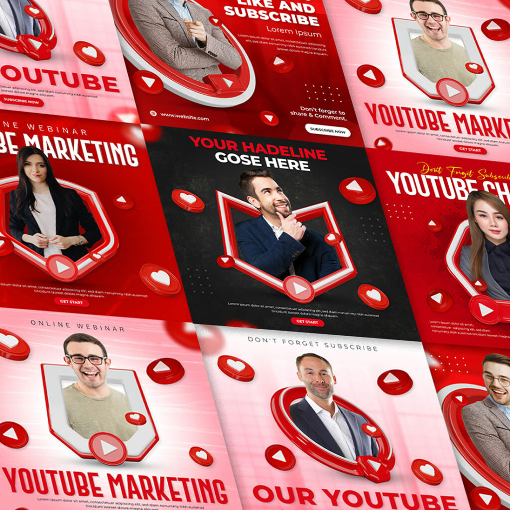 Youtube Marketing Social Media Promotion Post Template Set - MasterBundles