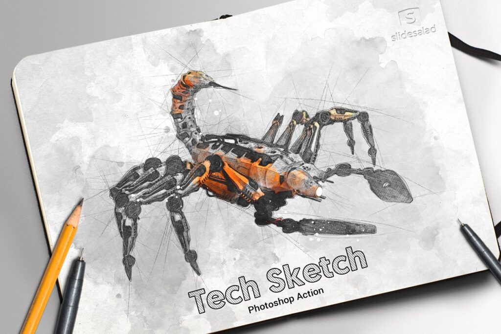 Tech Sketch Art Photoshop Action – MasterBundles