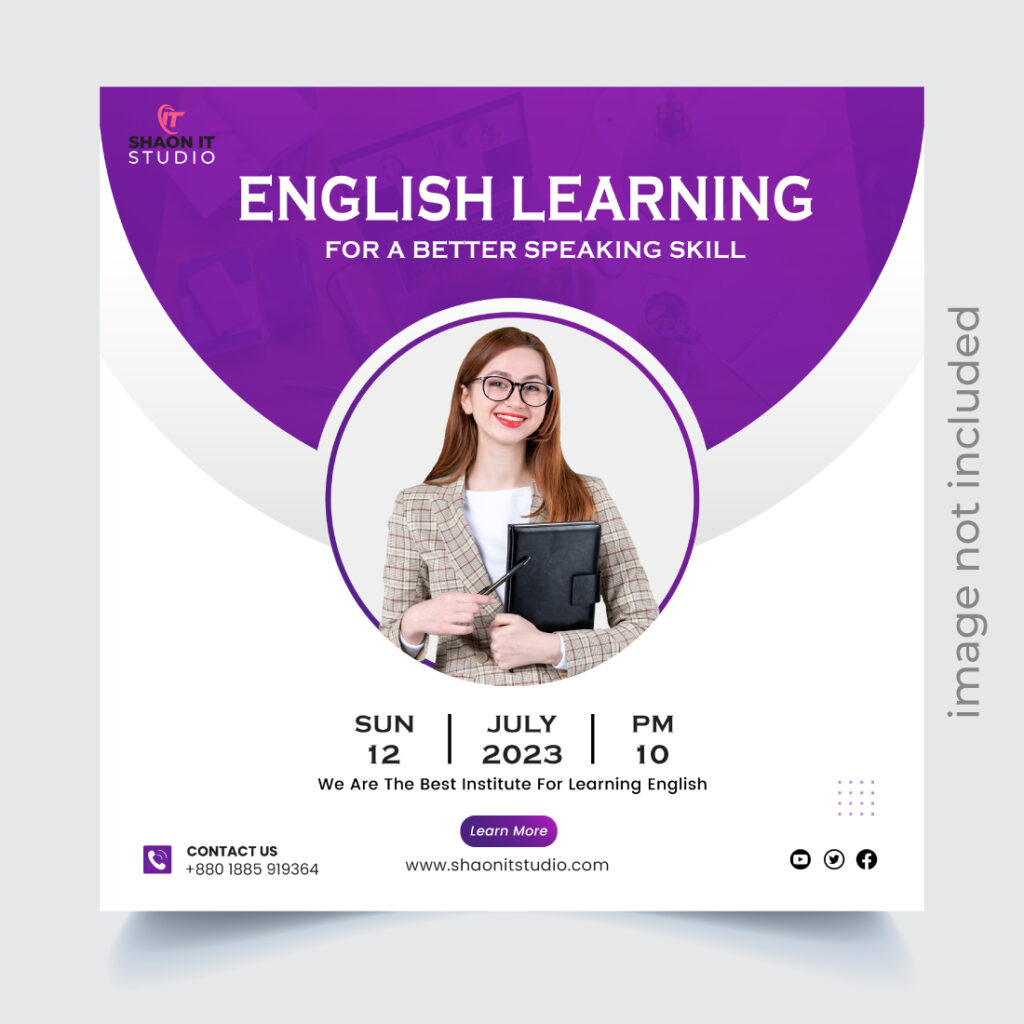 Flat Design Language Learning Social Media Post Template