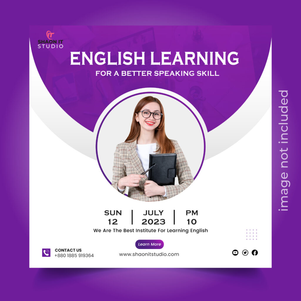 Flat Design Language Learning Social Media Post Template