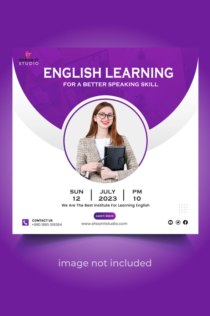 Flat Design Language Learning Social Media Post Template