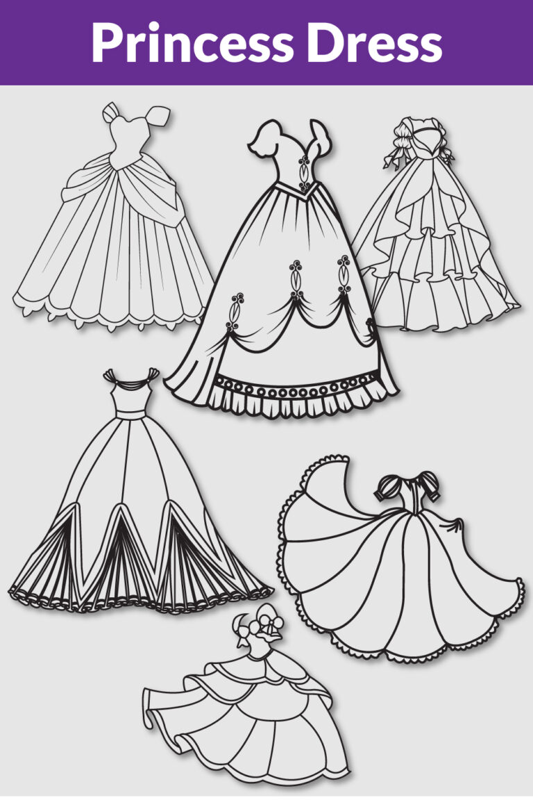 Princess Dress Coloring Page - MasterBundles