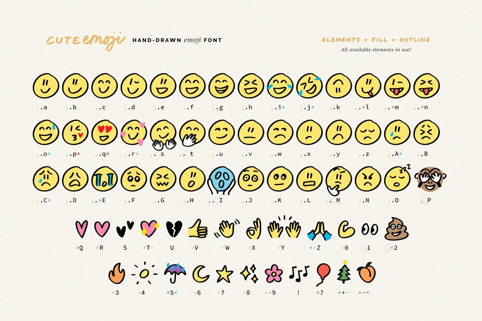 CuteEmoji hand drawn emojis font – MasterBundles