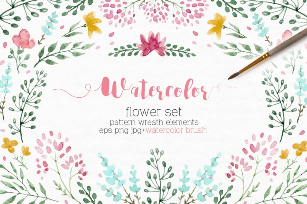 Watercolor floral set +Brushes – MasterBundles