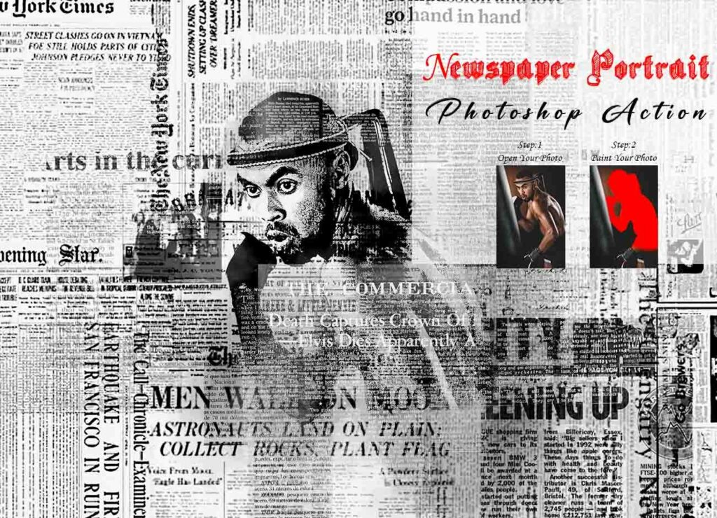 Newspaper Portrait Photoshop Action – MasterBundles