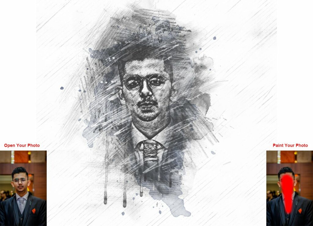 Pro Sketch Portrait Photoshop Action – MasterBundles