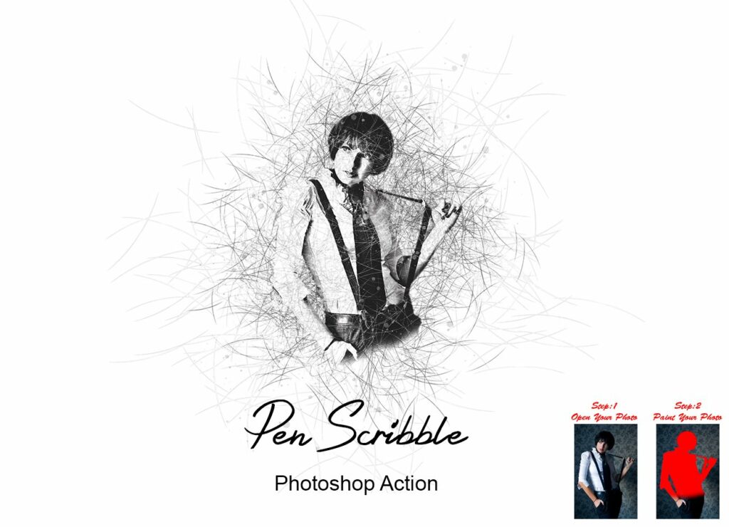 Pen Scribble Photoshop Action – MasterBundles