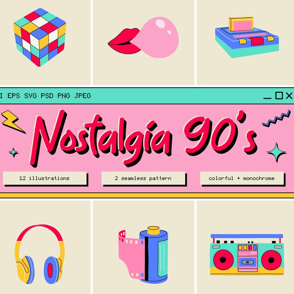 90's Nostalgic Drawn Illustrations – MasterBundles