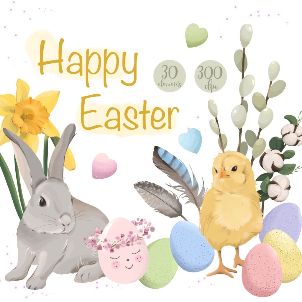 Happy Easter Clipart Set - MasterBundles