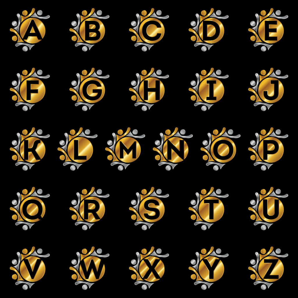 Initial A-Z monogram alphabet with connecting people. Team, cooperation ...