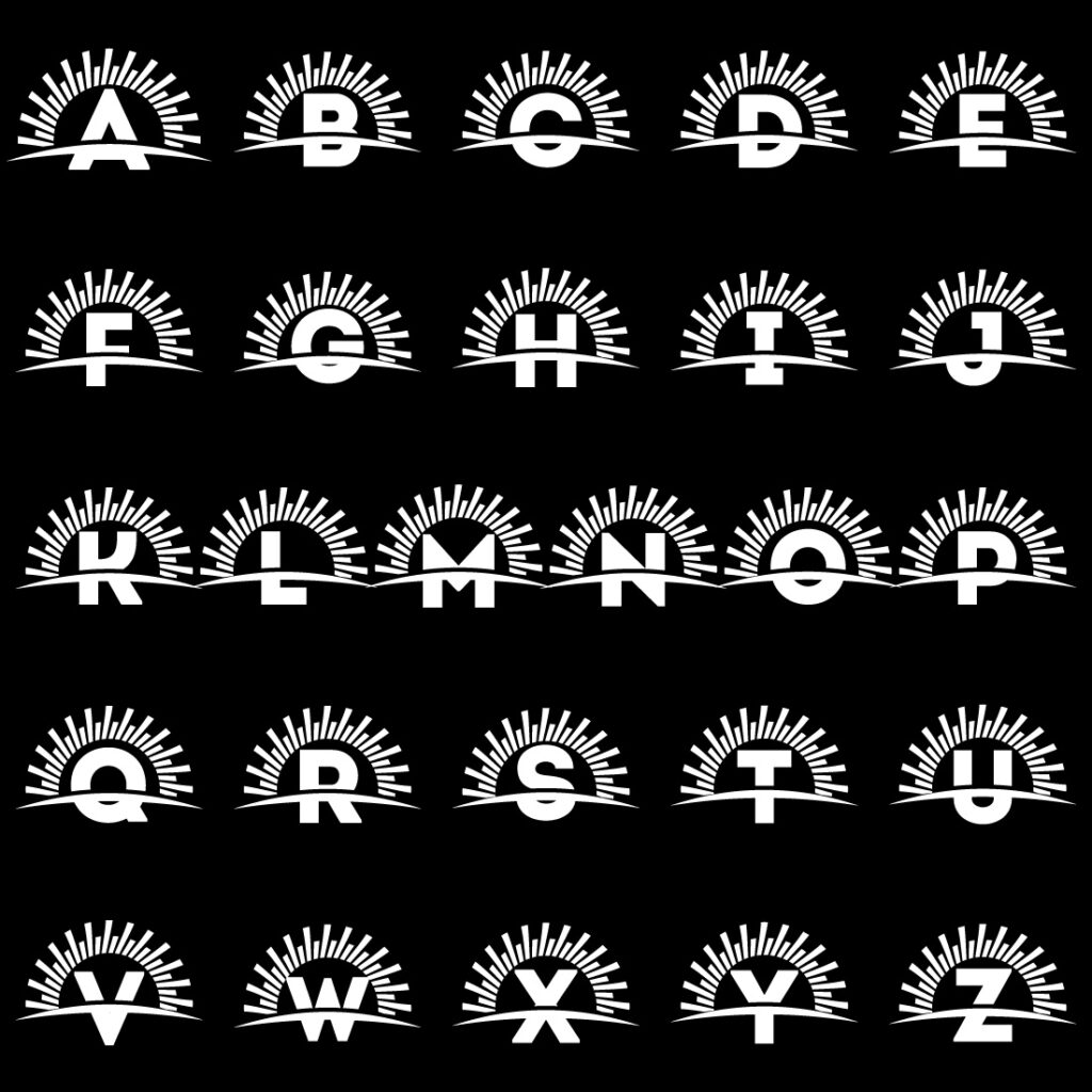 Initial A-Z monogram alphabet with the abstract sun and swoosh ...
