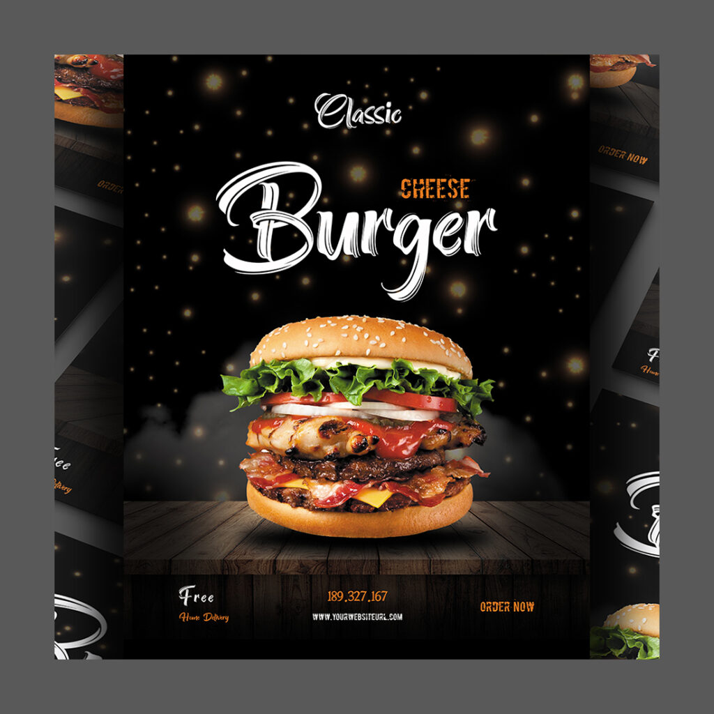 Unique burger restaurant poster/Flyer design in just 5$ – MasterBundles