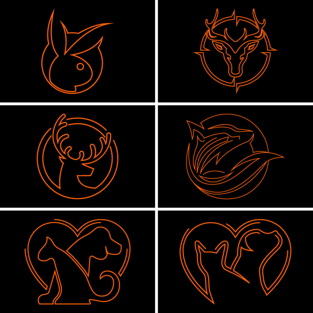 Line Art Style Rabbit, Fox, Deer Head, And Dog Icon Logo Design ...