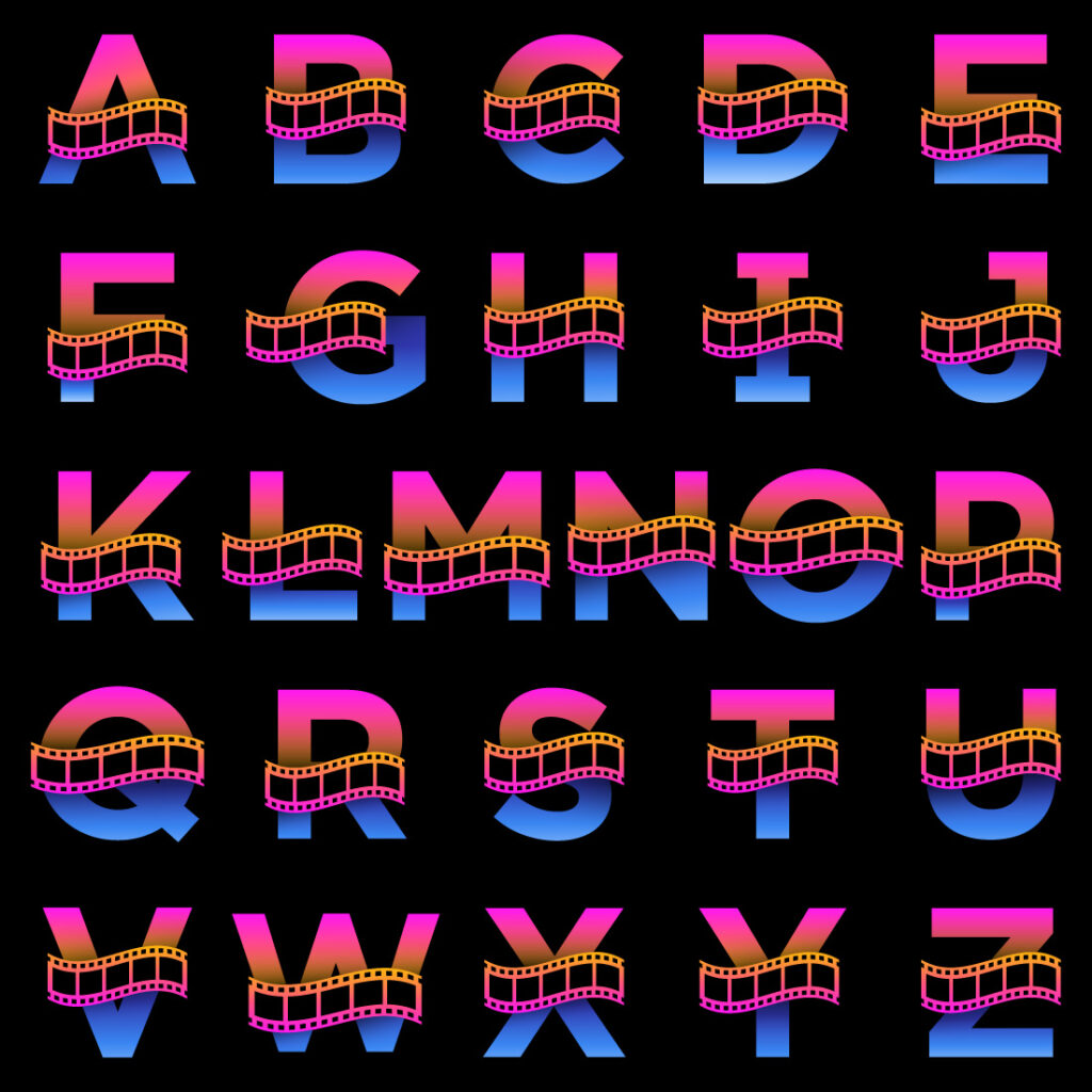 Initial A-Z monogram alphabet incorporated with film reel. Video and ...