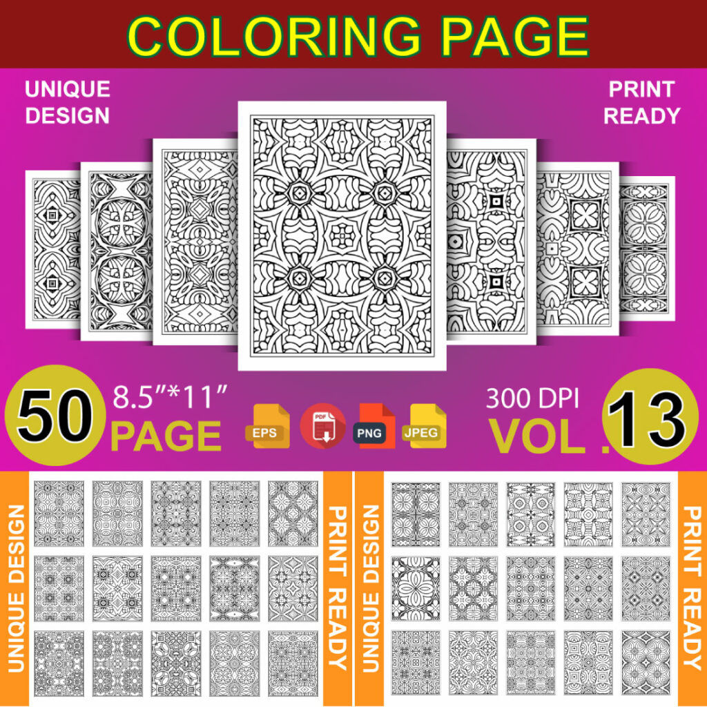 50 Easy to draw Adult Coloring Book Pages - MasterBundles