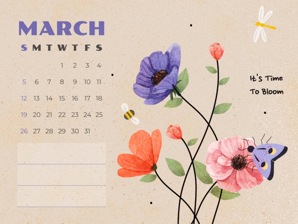 Free Bloom March Calendar - MasterBundles