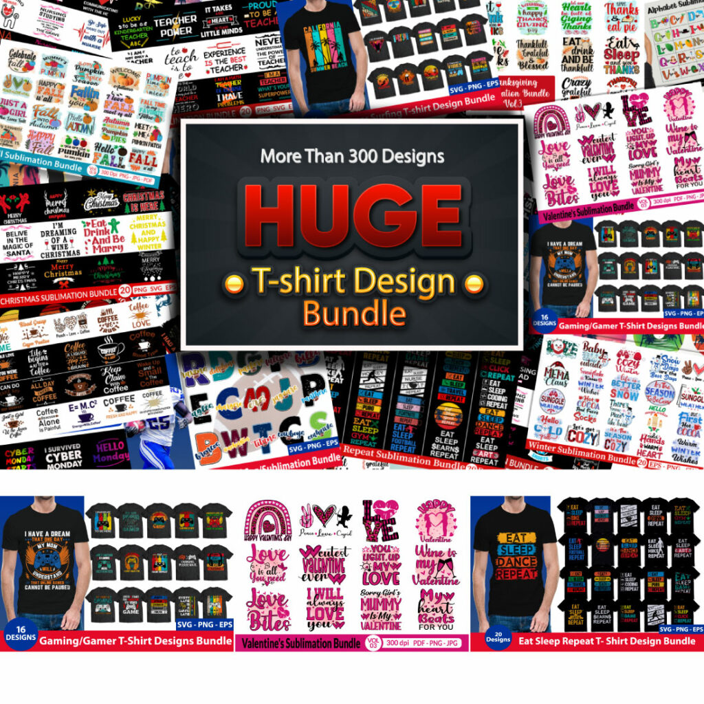 Huge T-shirt Design Bundle More than 300 Designs - MasterBundles