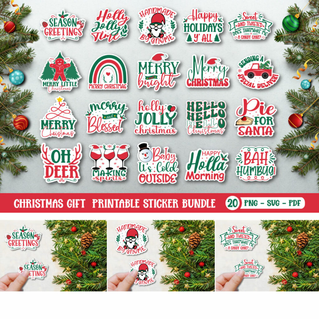 Christmas Printable Stickers Bundle 20 Designs - MasterBundles