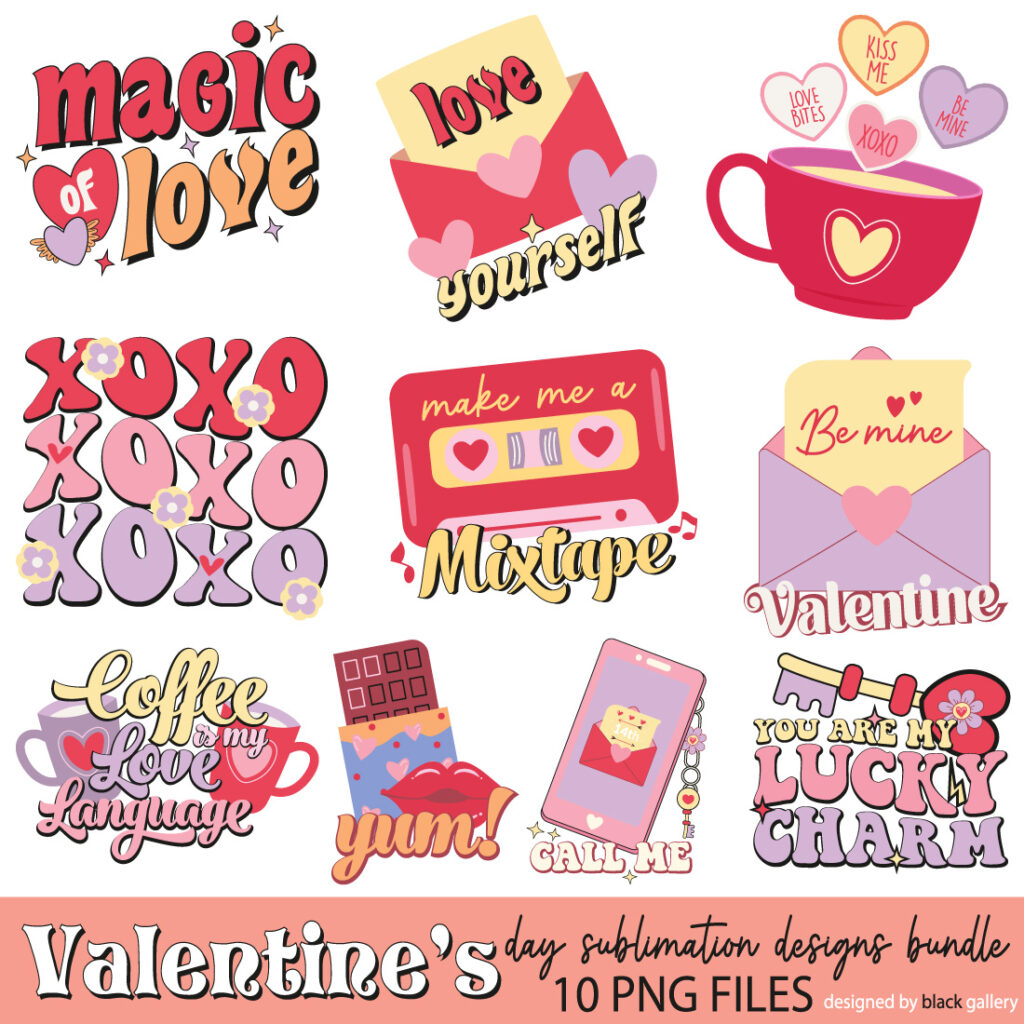 Retro Valentines Day PNG Bundle - MasterBundles