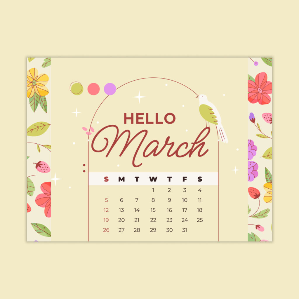 Free Green March Calendar - MasterBundles