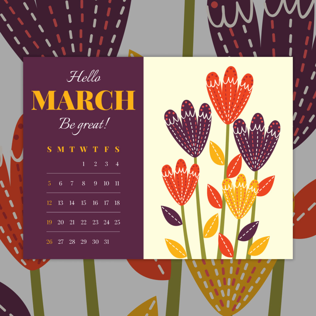 Hello March! Free Calendar - MasterBundles