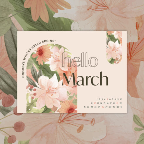 Free March Calendar with Pastel Flowers - MasterBundles