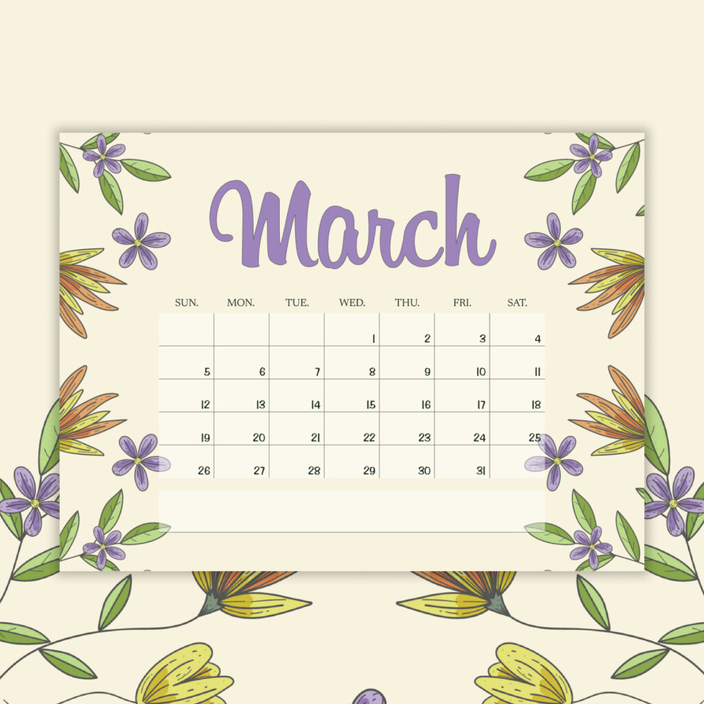 Free Blossom March Calendar - MasterBundles