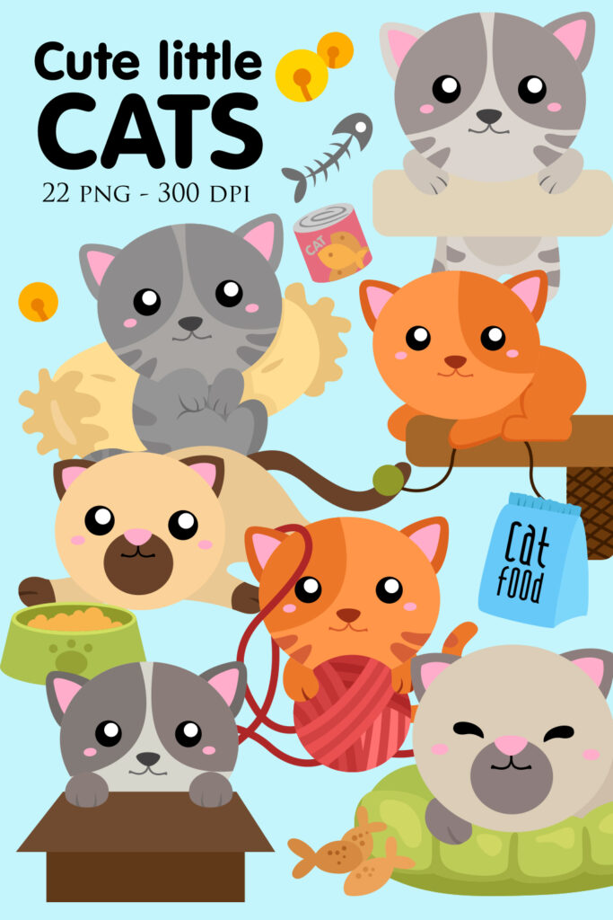 Cute Cats Animal Vector Clipart Illustrations - MasterBundles