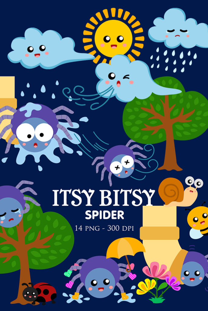 Itsy Bitsy Spider Classing Song Rhymes Kids Bedtime Story Vector ...
