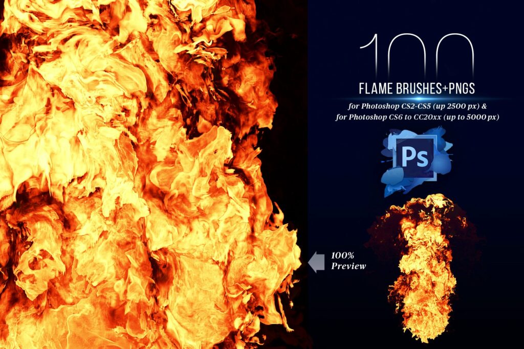 100 Photoshop Flame Brushes + PNGs – MasterBundles